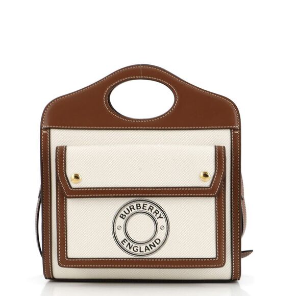 Burberry | Bags | Burberry Logo Pocket Tote Canvas With Leather Mini ...